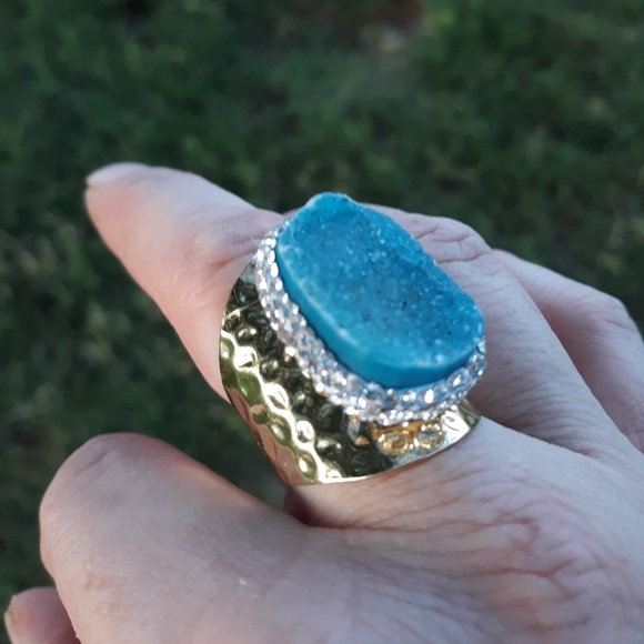 Handmade | Jewelry | New Blue Titanium Crystal Agate Druzy Quartz Ring ...